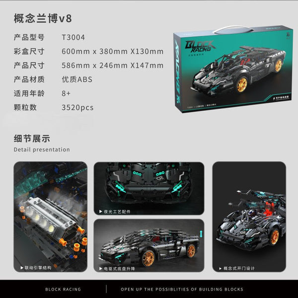 3520pcs T3004 Concept Lambo V8 (1:8 static version) – Joy Bricks