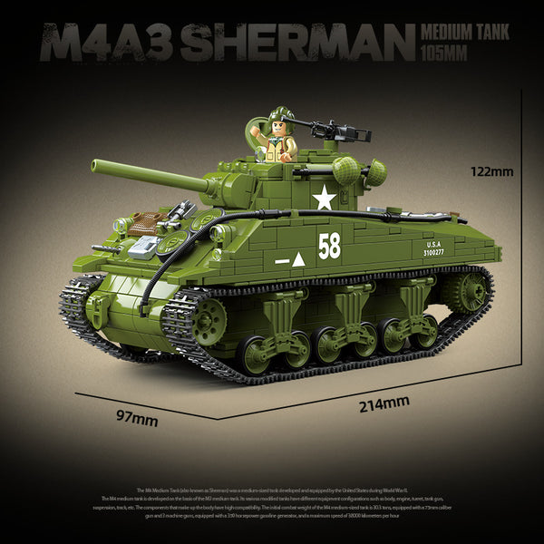 1175pcs QUANGUAN 100277 M4A3 SHERMAN MEDIUM TANK 105MM – Joy Bricks